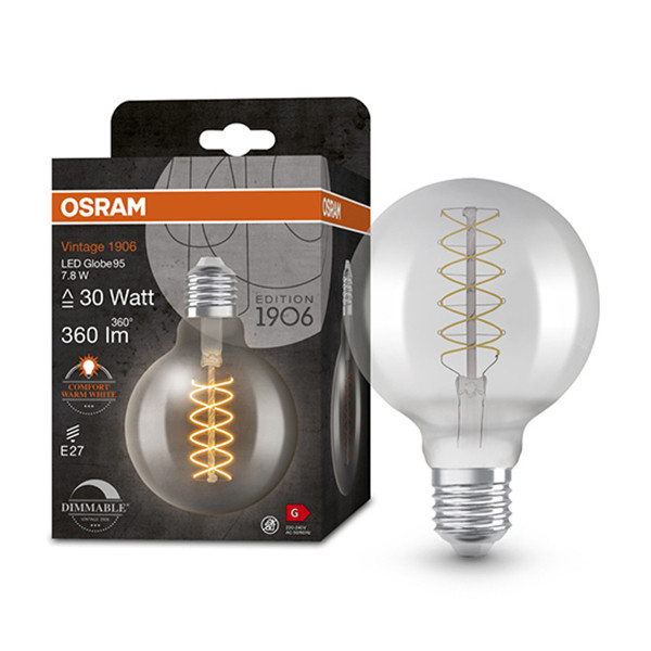 Osram LED lamp E27 | Globe G95 | Vintage 1906 Spiral | Smoke | 1800K | Dimbaar 7.8W (30W) Osram ...